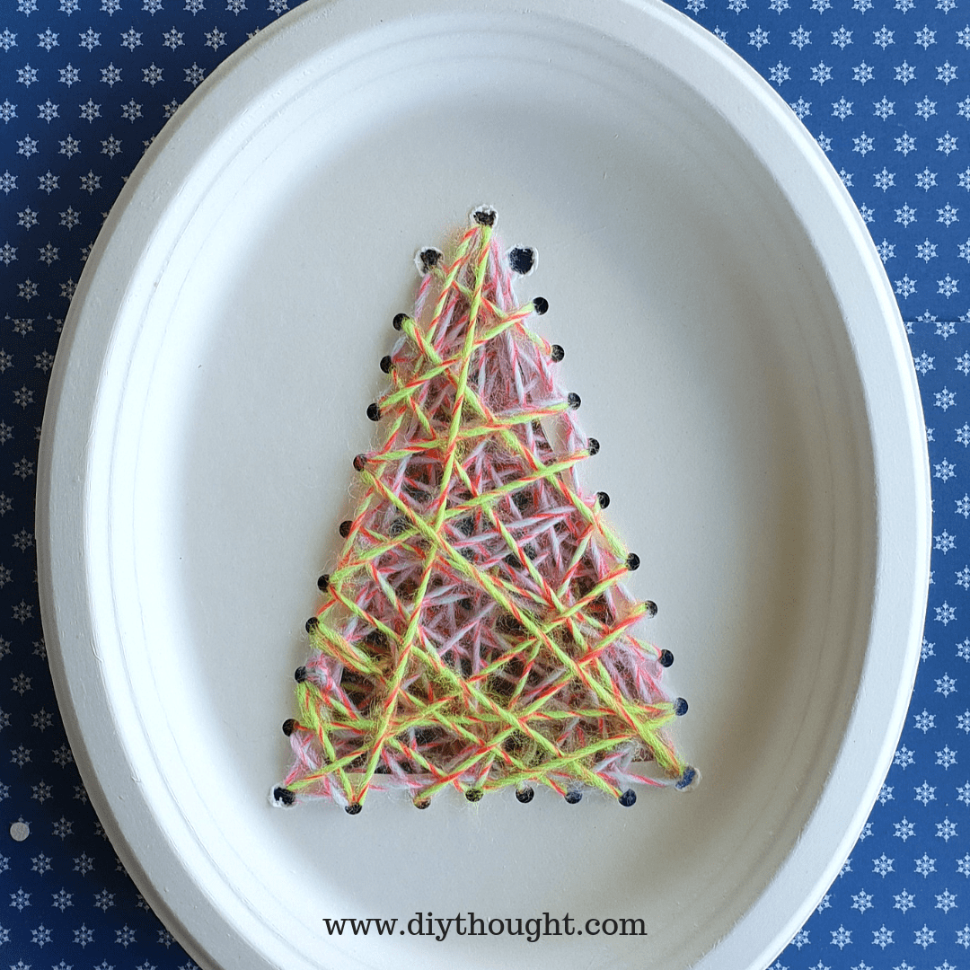 Christmas Tree Paper Plate Threading Craft - diy Thought