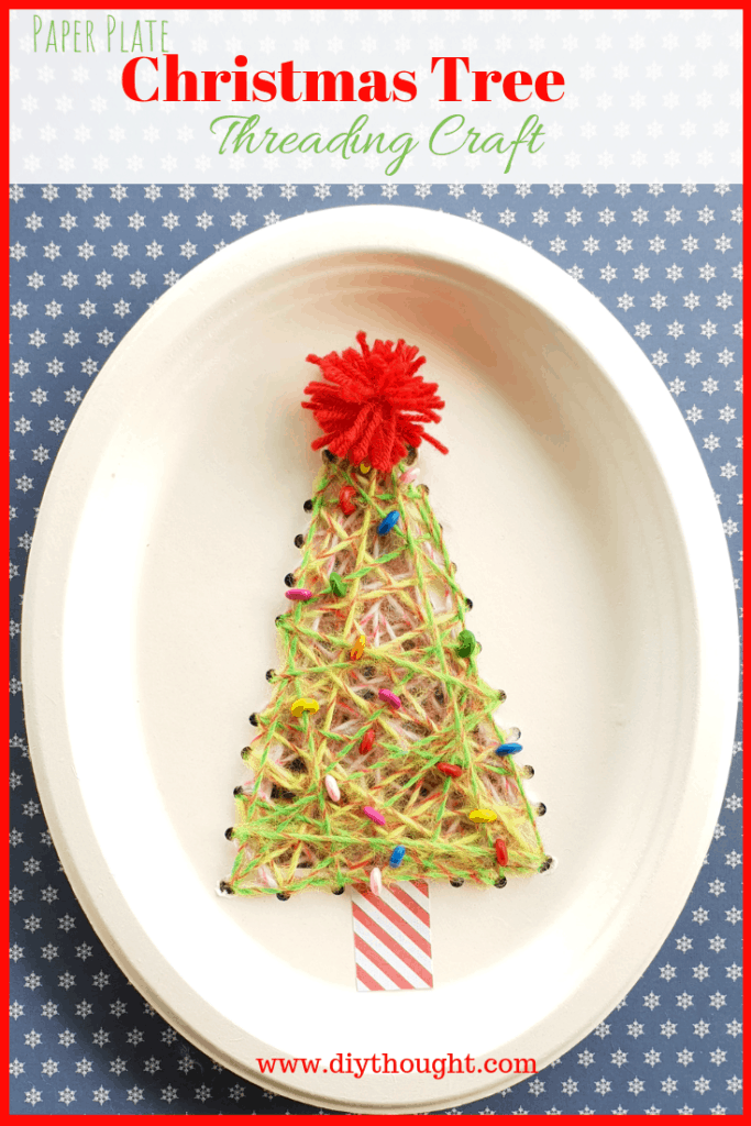 Christmas Tree Paper Plate Threading Craft - diy Thought