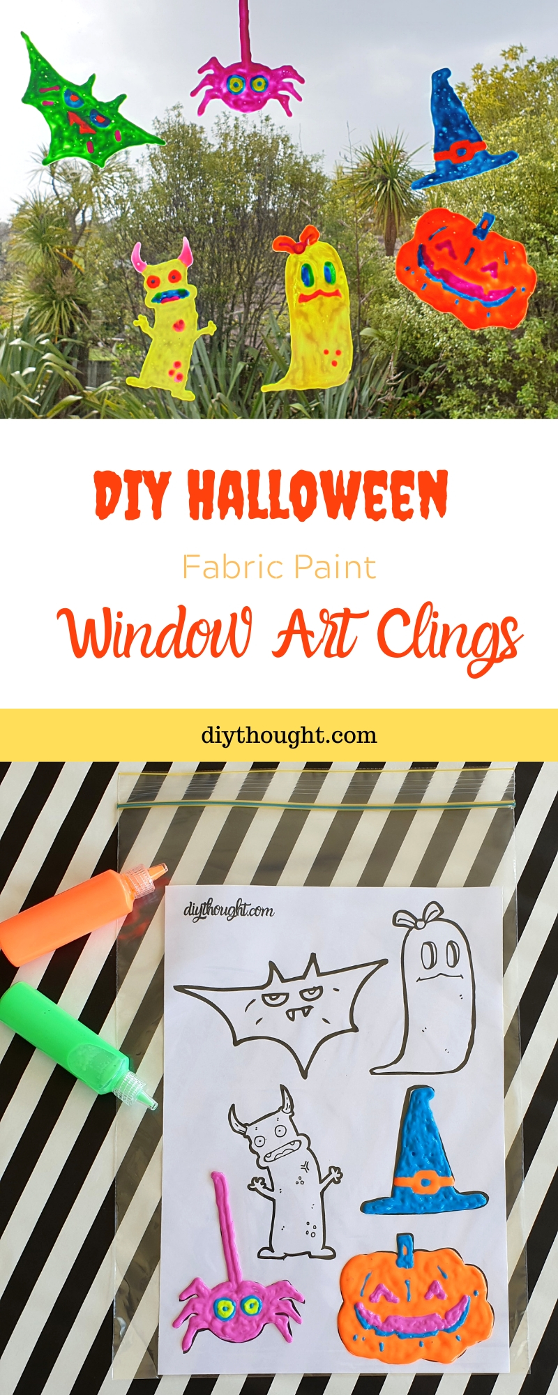 DIY Halloween Fabric Paint Window Art Clings - diy Thought