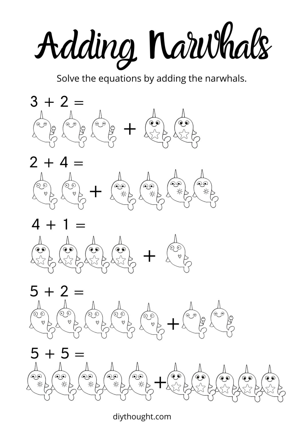 Narwhal Color & Math Worksheets - diy Thought