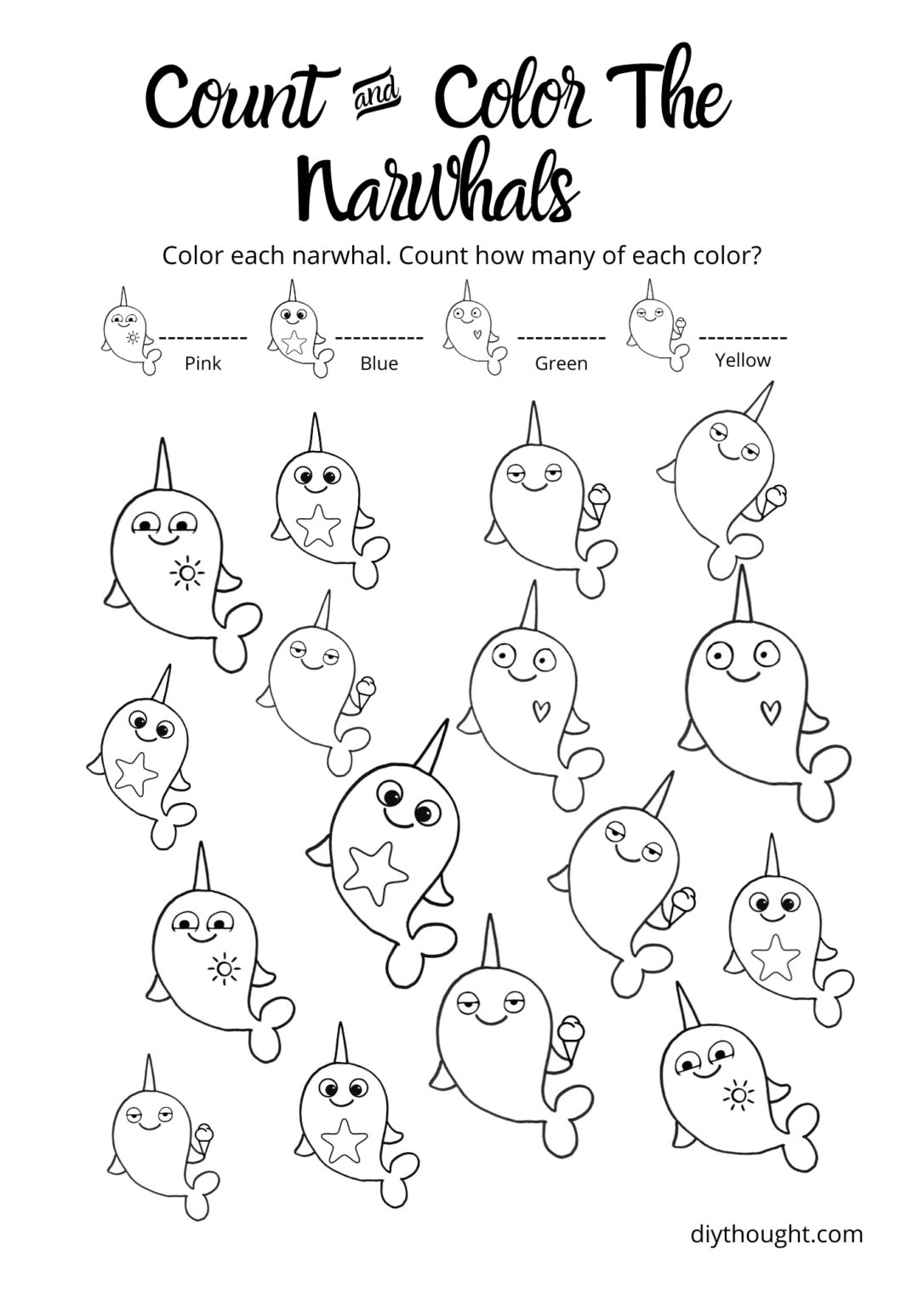 Narwhal Color & Math Worksheets - diy Thought