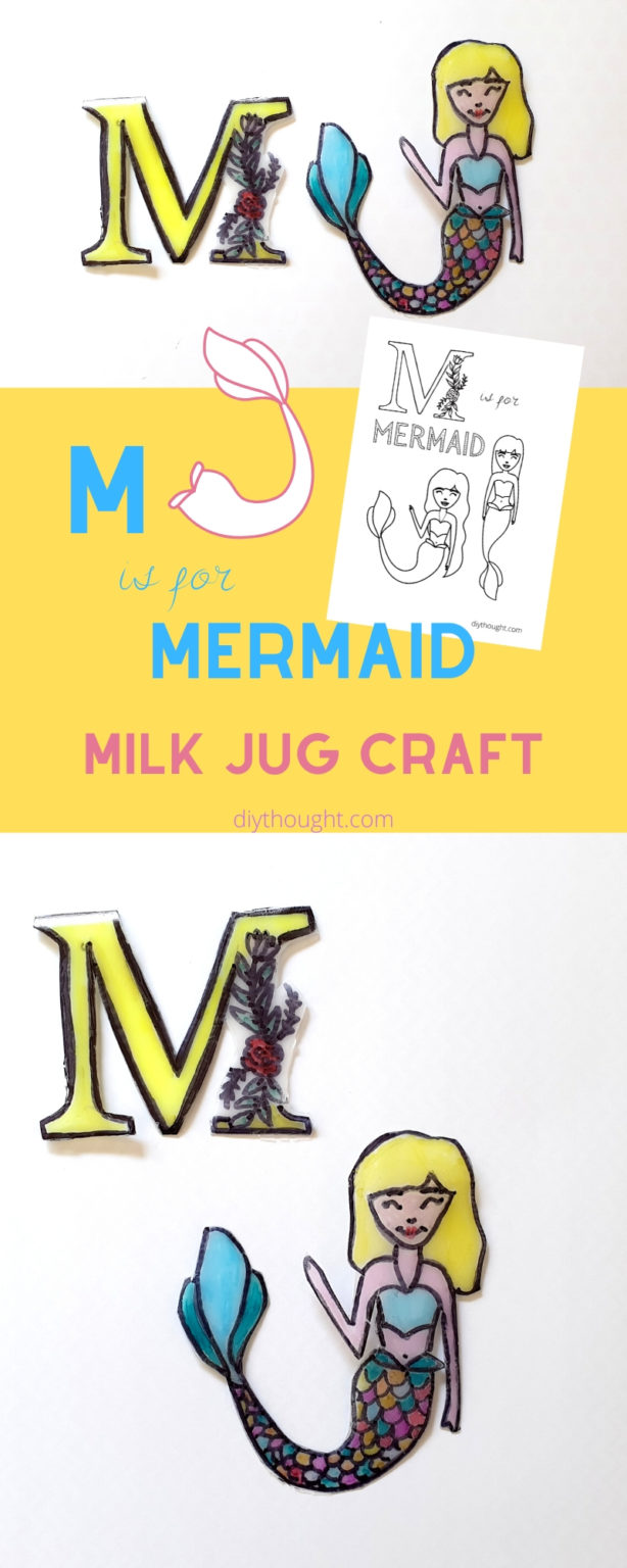 Letter M Mermaid Milk Jug Craft - diy Thought