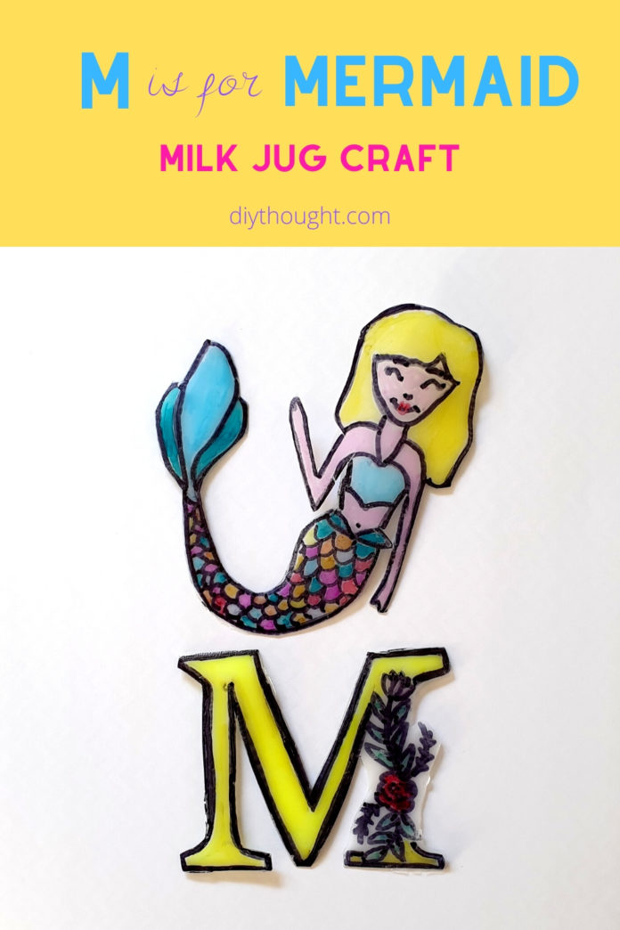 Letter M Mermaid Milk Jug Craft - diy Thought
