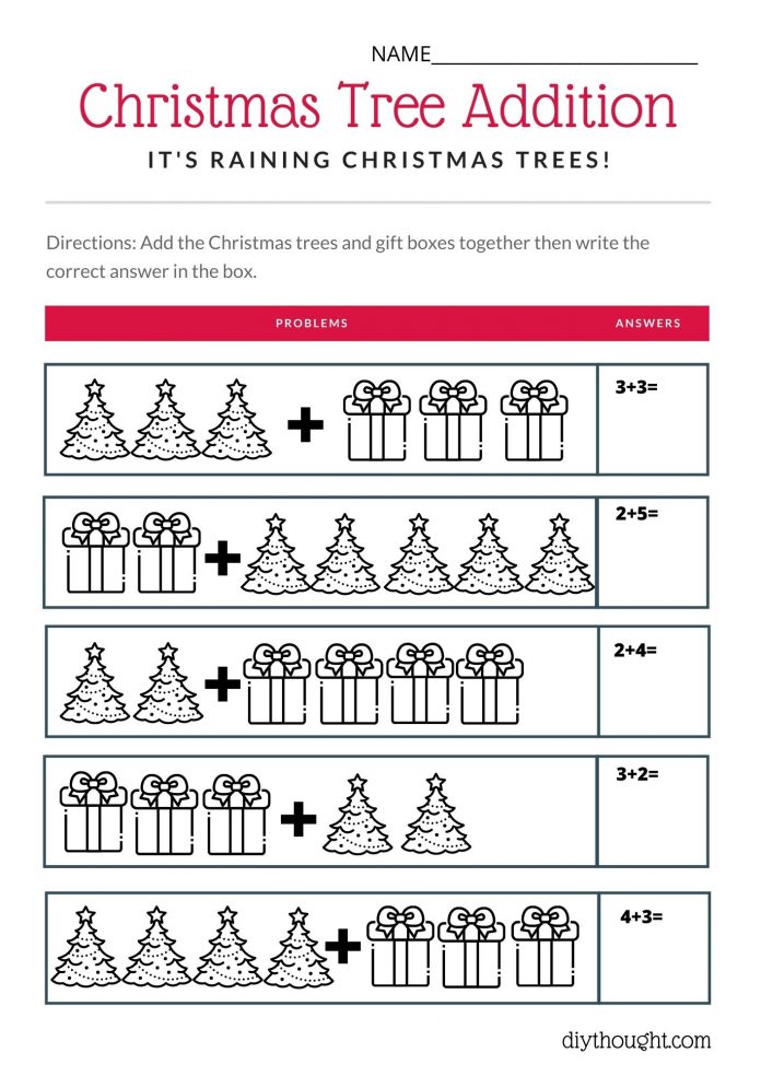Christmas Tree Math Addition Worksheets - diy Thought