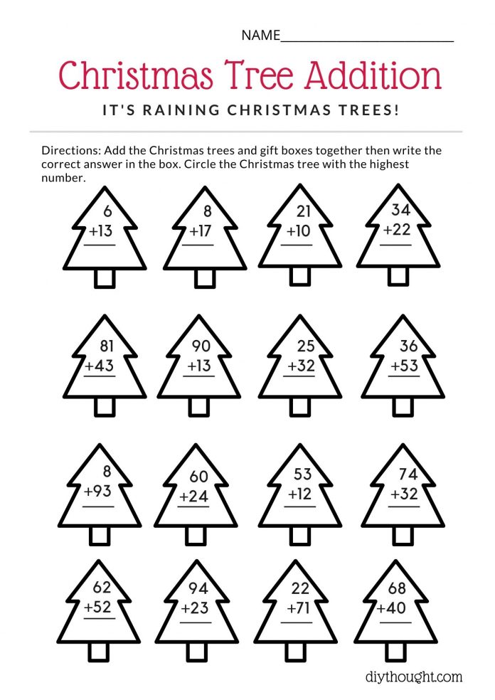 Christmas Tree Math Addition Worksheets - diy Thought