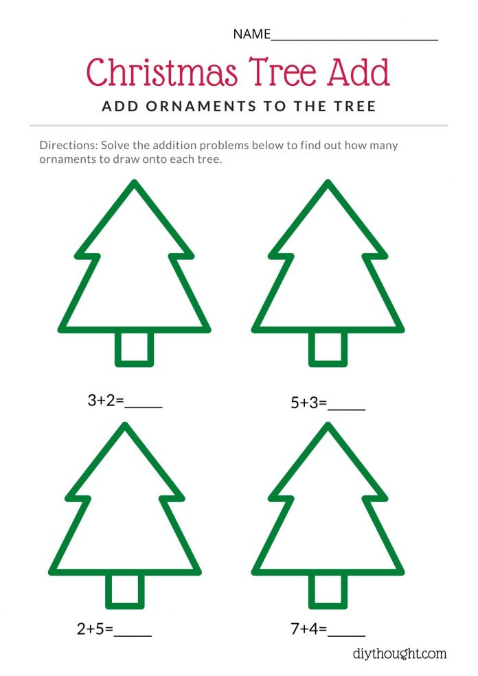 Christmas Tree Math Addition Worksheets - diy Thought