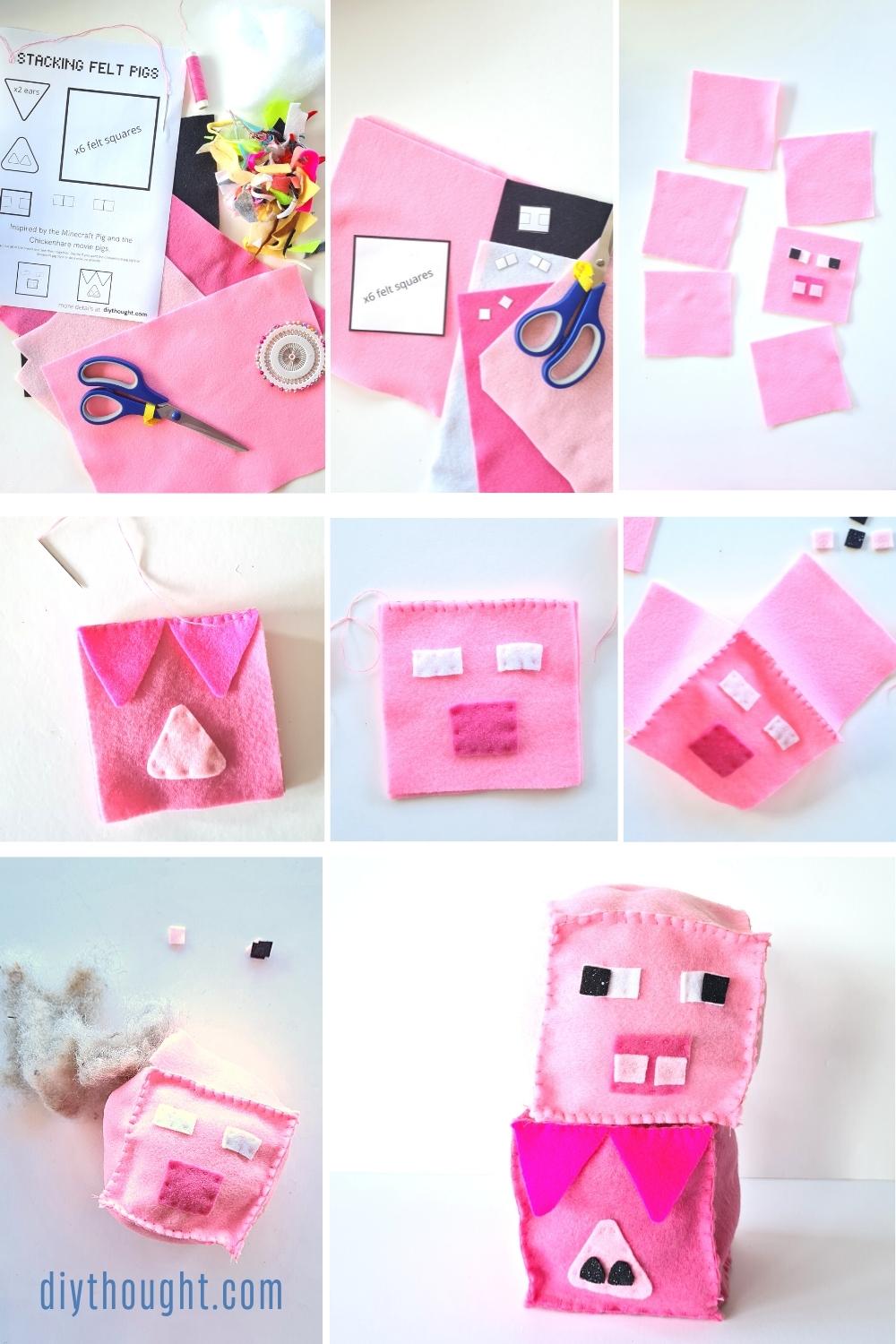 Sew DIY Stacking Felt Pigs - diy Thought
