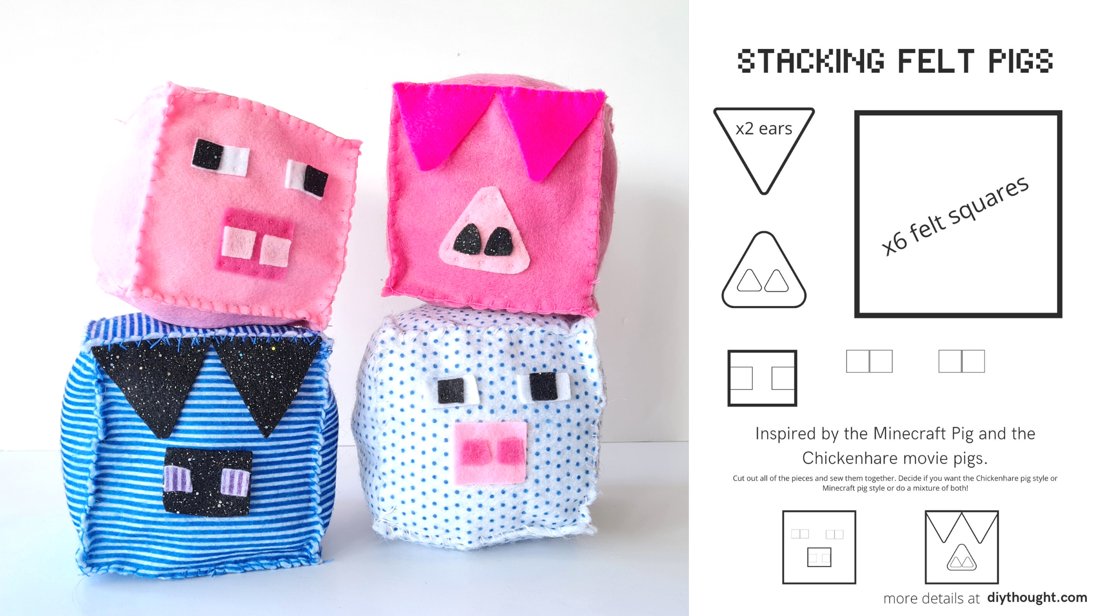 Sew DIY Stacking Felt Pigs - DIY Thought